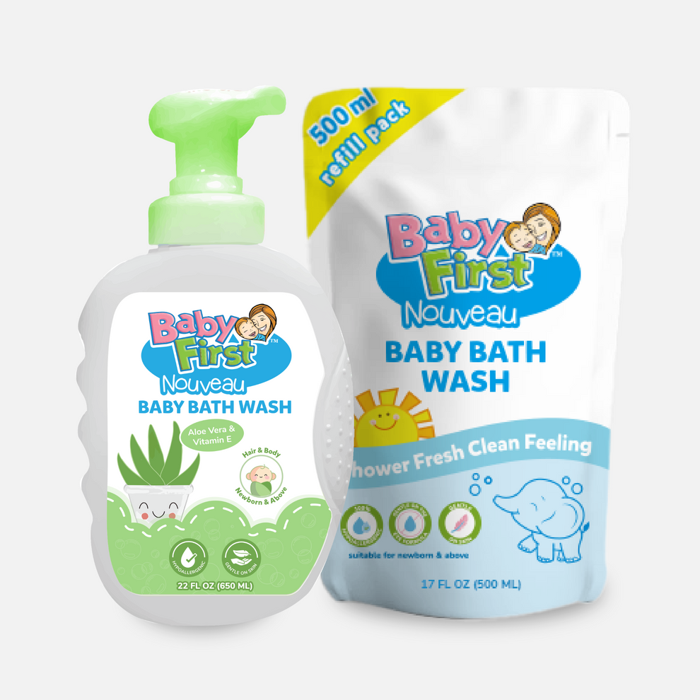 Baby First Nouveau Baby Bath Wash 650ml Aloe Vera & Vitamin E + 500ml ...