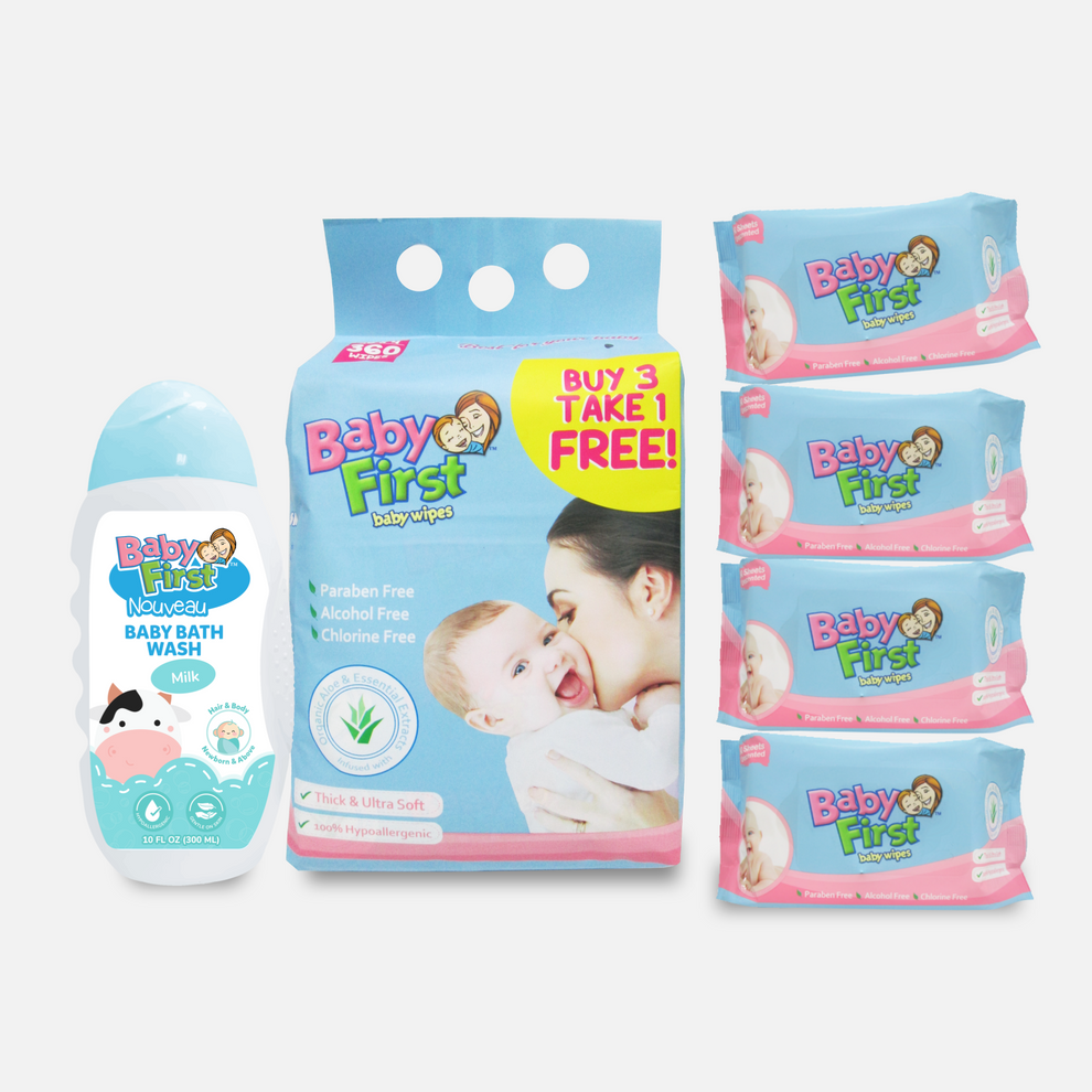 Baby First Baby Wipes 90 Sheets 3+1 Pack (360 Sheets) + Baby Bath Wash ...