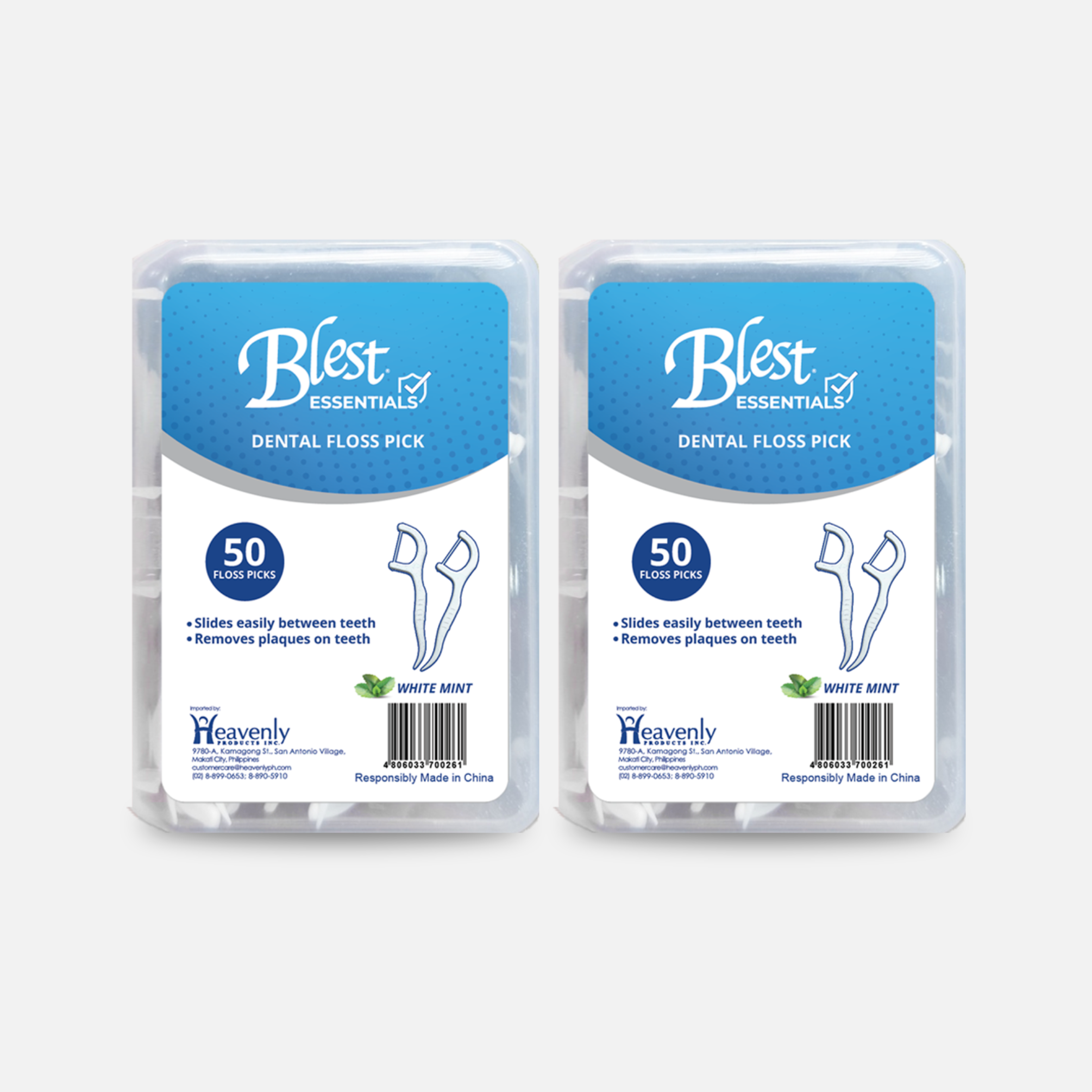 Blest Essentials Dental Floss Pick Mint 50 pieces x 2 Packs – Heavenly
