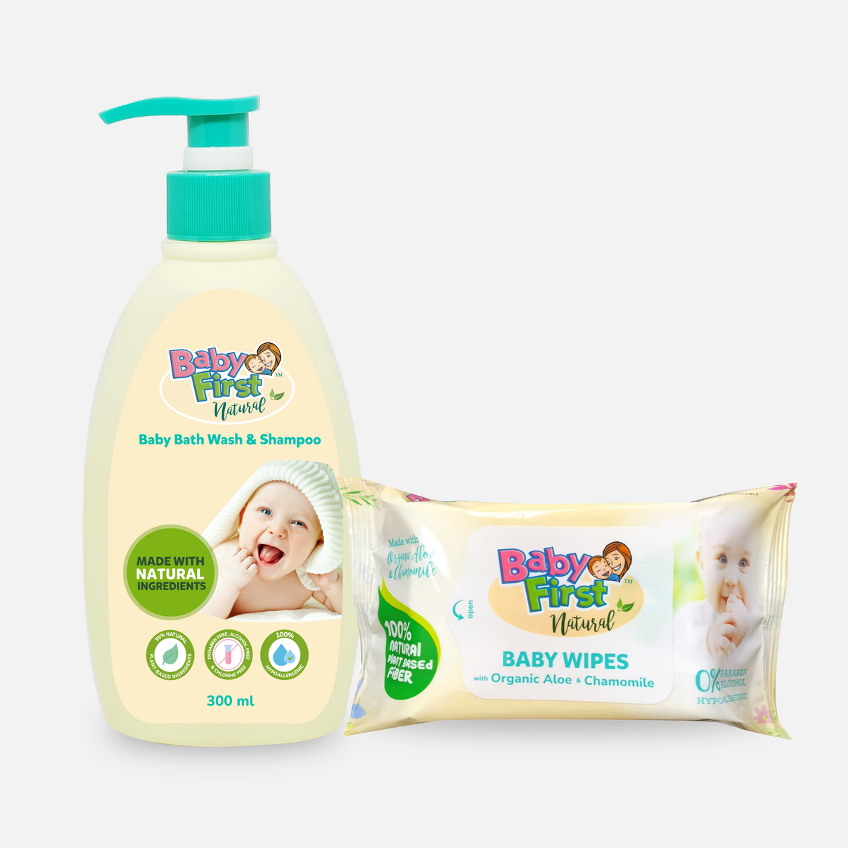 Baby First Natural Baby Wipes 30 Sheets + Baby First Natural Baby Bath ...
