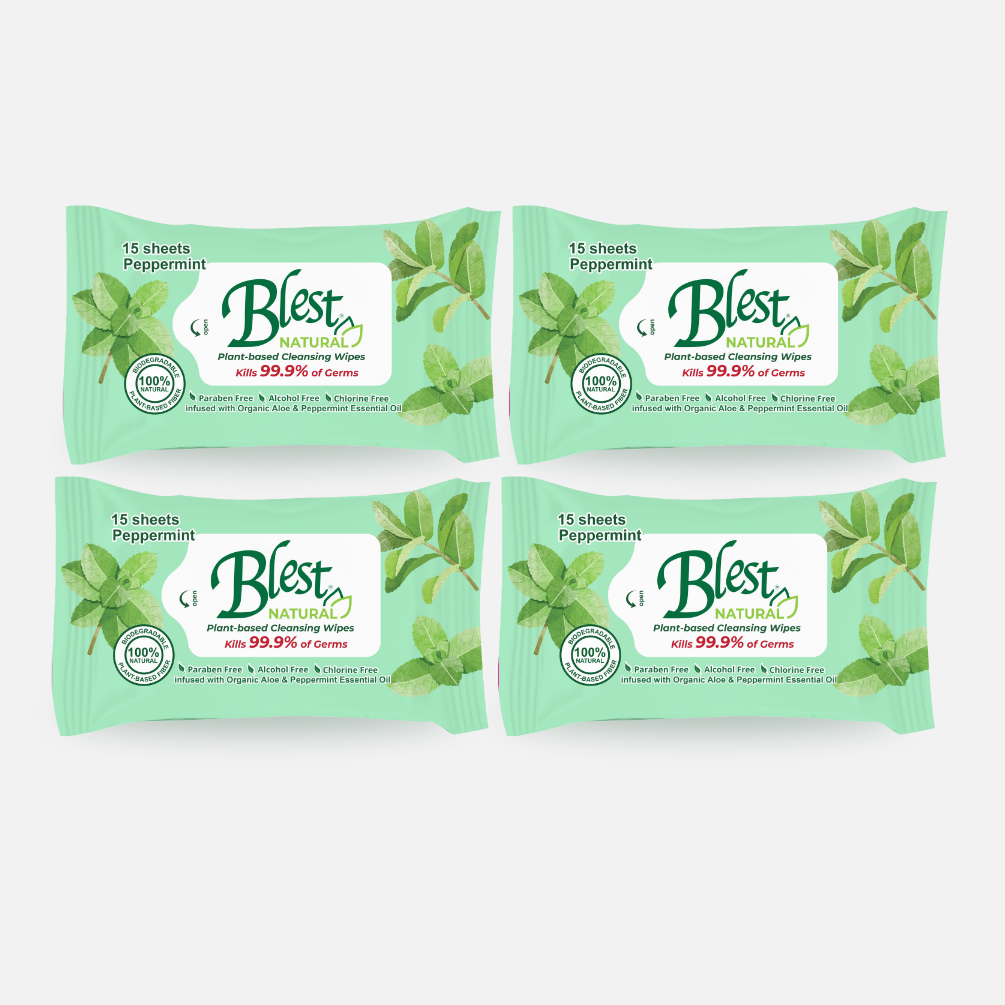 Blest Natural Plant-based Cleansing Wipes Peppermint Scent 15 Sheets 4 ...