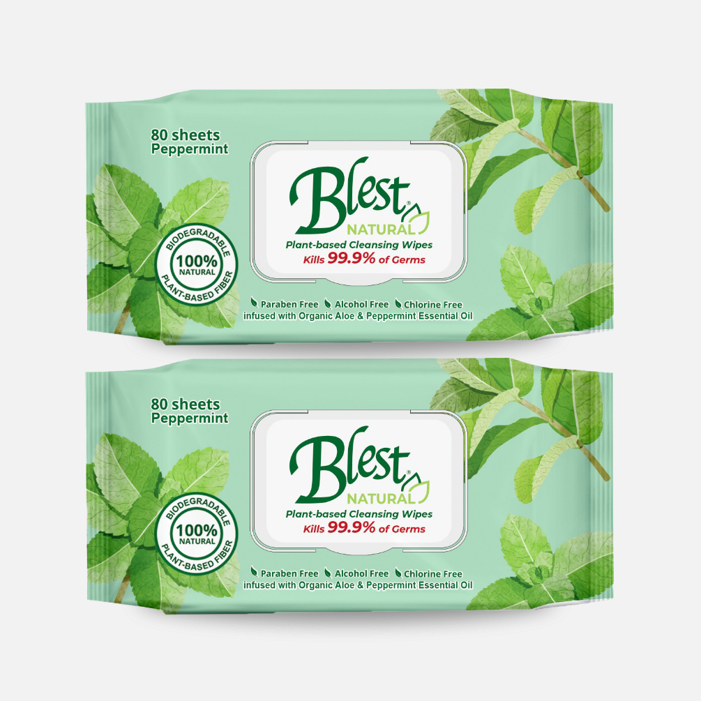 Blest Natural Plant-based Cleansing Wipes Peppermint Scent 80 Sheets 2 ...