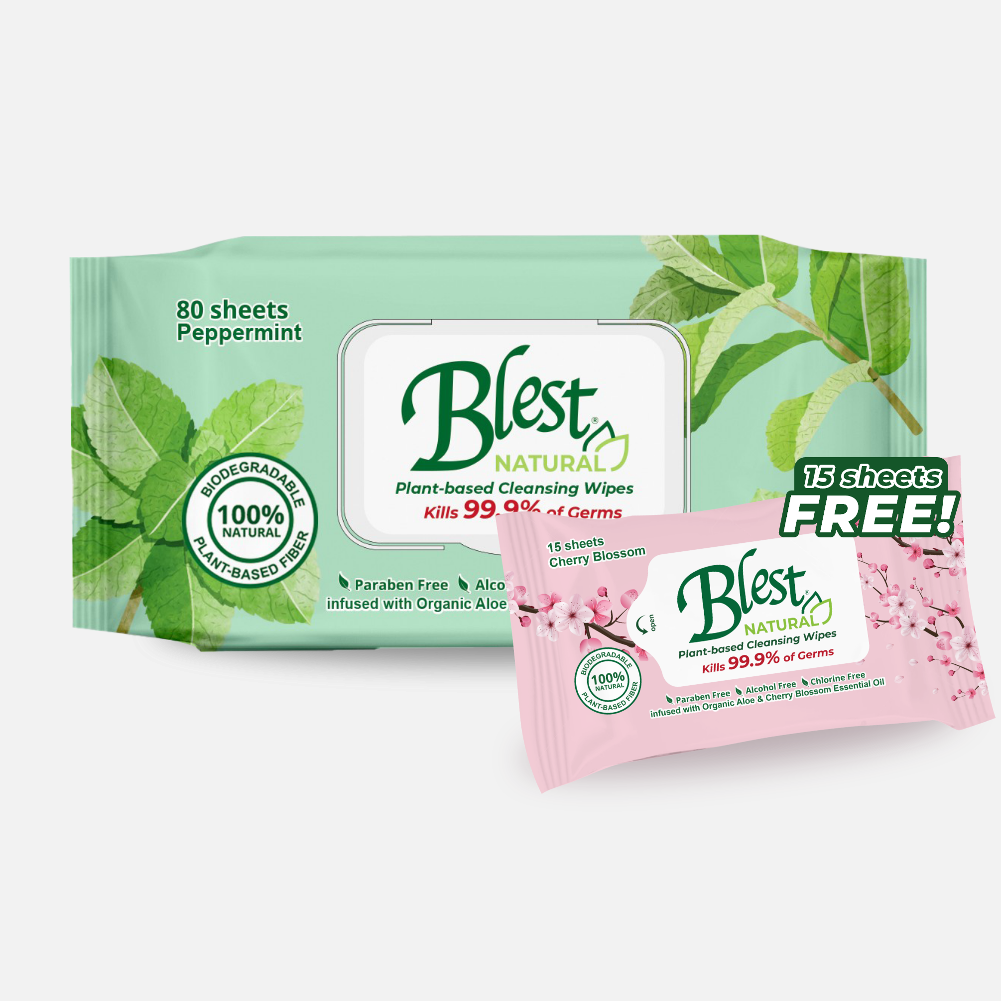 Blest Natural Plant-based Cleansing Wipes Peppermint Scent 80 Sheets ...